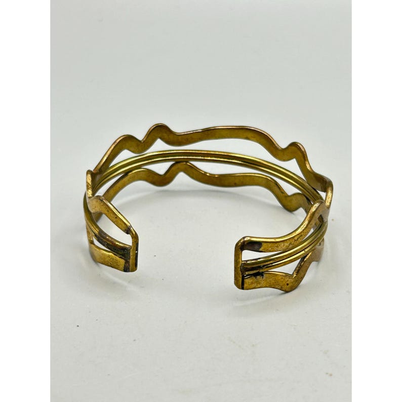 Brutalist Brass Wave Cuff Bracelet Irregular Hollow Handcrafted 70s ...