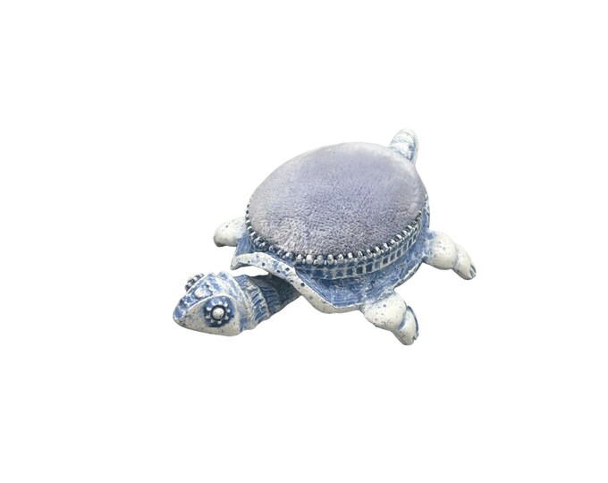 Vintage Florenza Bobbing Nodding Turtle Pin Cushion Antique Dusty Blue ...