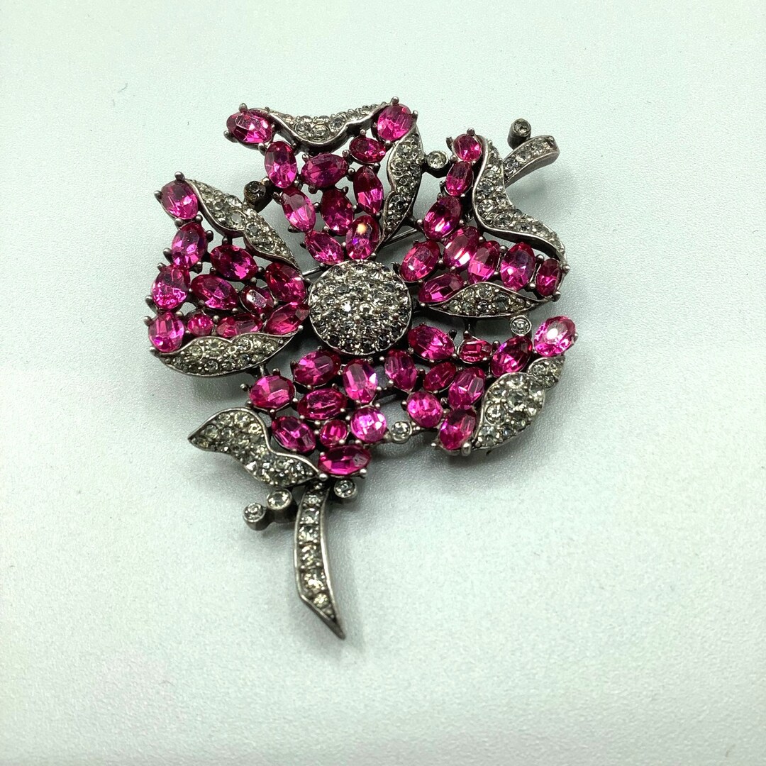 Signed Trifari Fuchsia Flower Brooch Sterling Silver Older Design ...