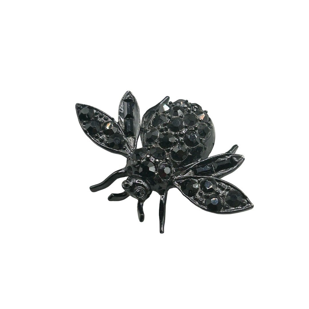 Vintage Black Bug Pin Brooch Enamel and Rhinestones Insect Beetle ...