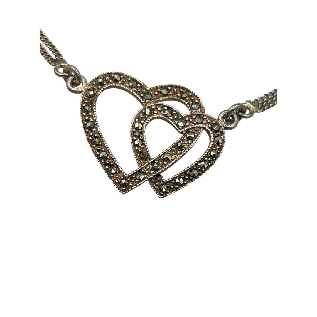 Intersecting Double Hearts Necklace Sterling Silver and Marcasite ...