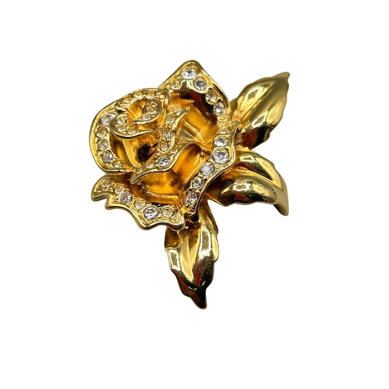 AVON Rose Flower Pin Brooch Gold Tone and Clear Rhinestones - Etsy