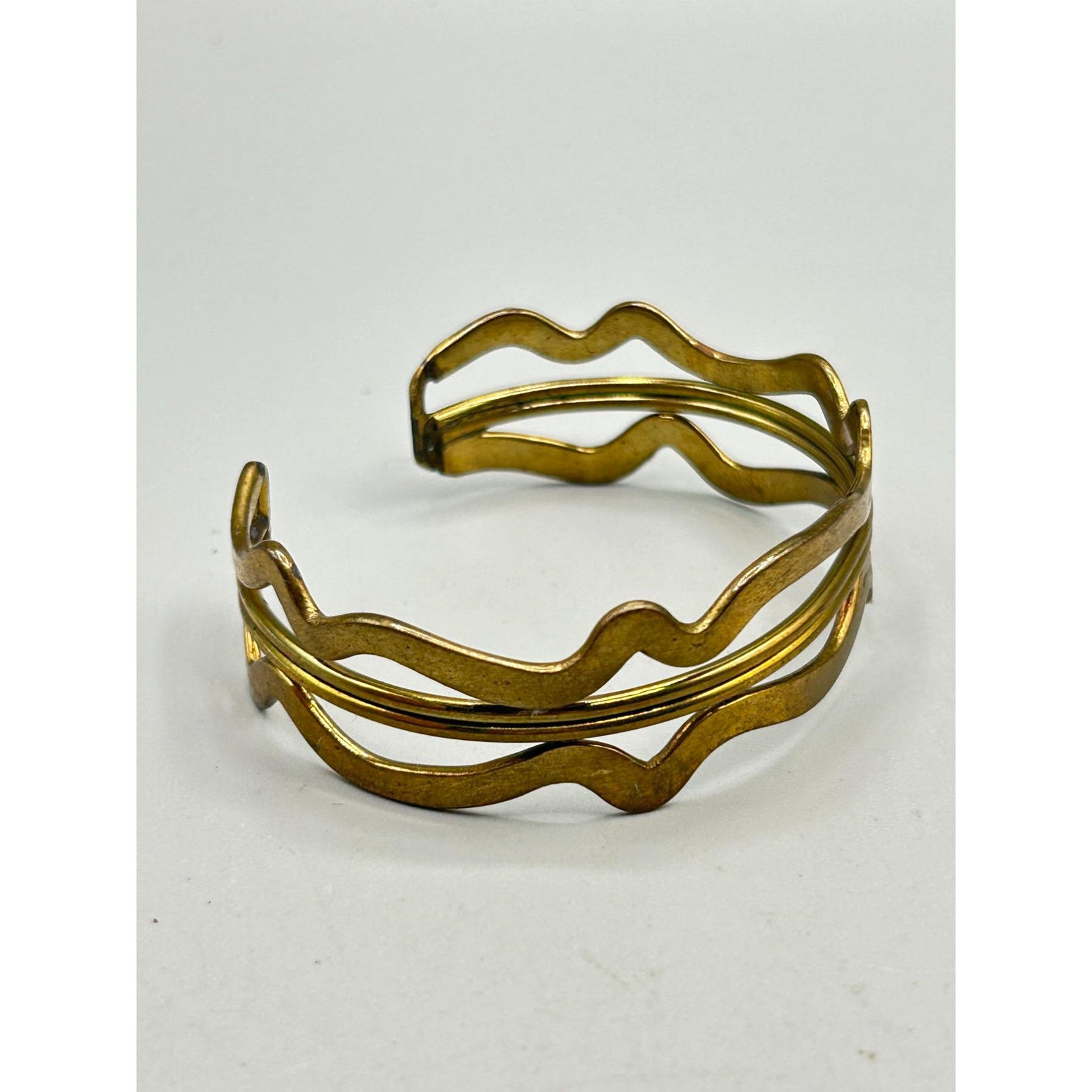 Brutalist Brass Wave Cuff Bracelet Irregular Hollow Handcrafted 70s ...