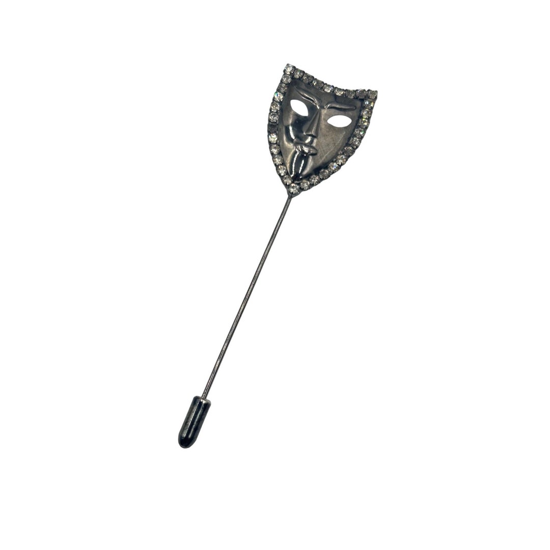 Vintage Mask Stick Pin Silver Tone & Rhinestones Lapel Hat Pin Mardi ...
