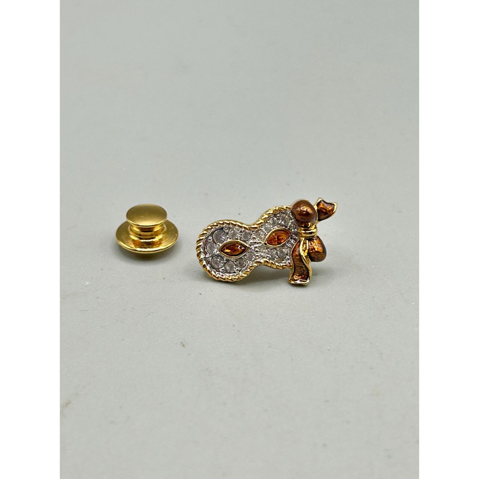 Lapel Pin Tack Pin Mask Swarovski Swan Signed Gold Plated and Crystals ...
