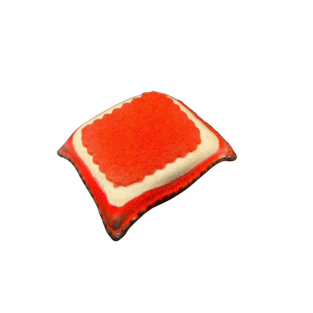 Vintage Pin Cushion Red Ceramic Pillow Shaped Miniature Small Pins ...