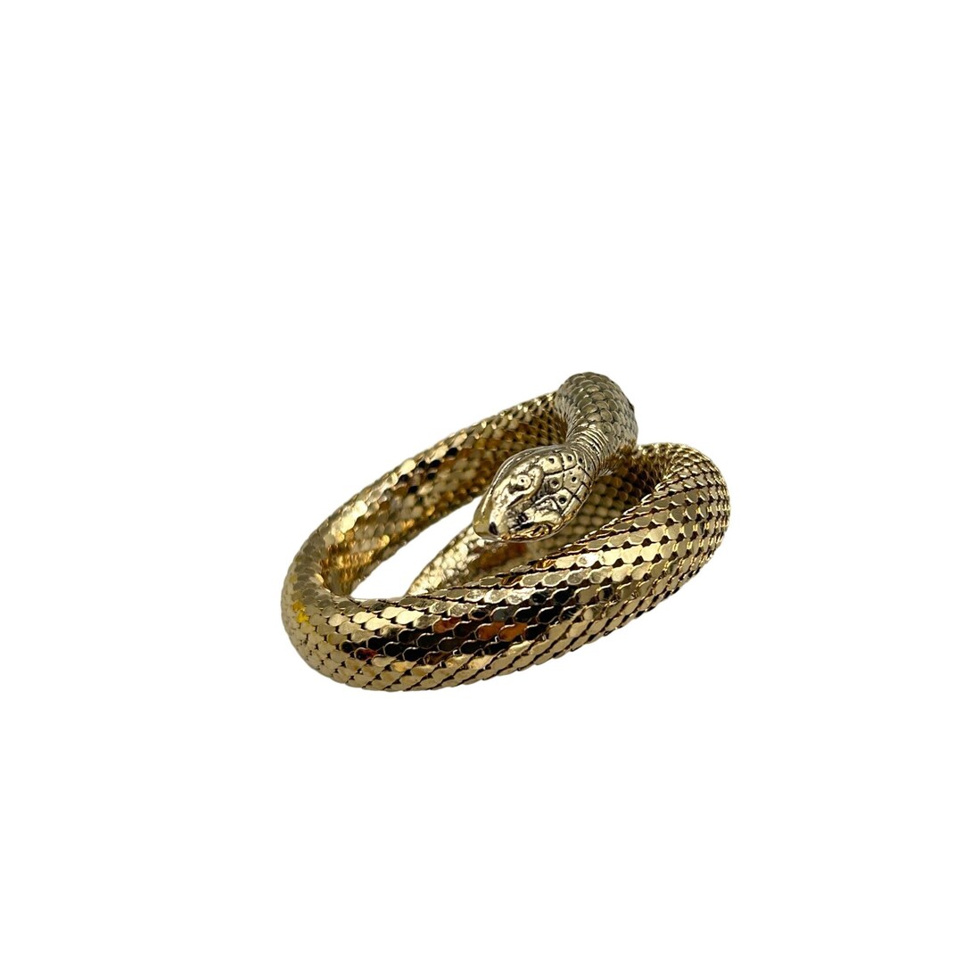 Vintage Whiting and Davis Snake Bracelet Gold Tone Mesh Wrap Reptile ...
