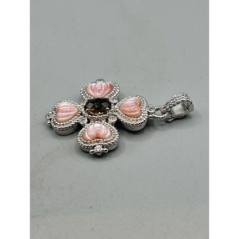 Judith Ripka Maltese Cross Enhancer Pendant Pink Mother of Pearl Smoky ...