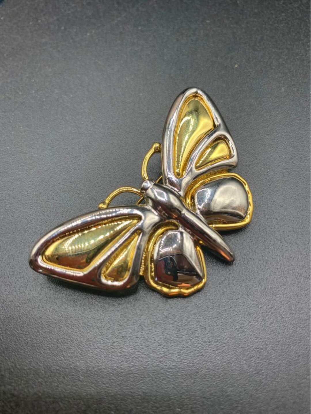 LC Signed 2 Tones Butterfly Brooch Gold and Silver Tone Shiny Metal ...