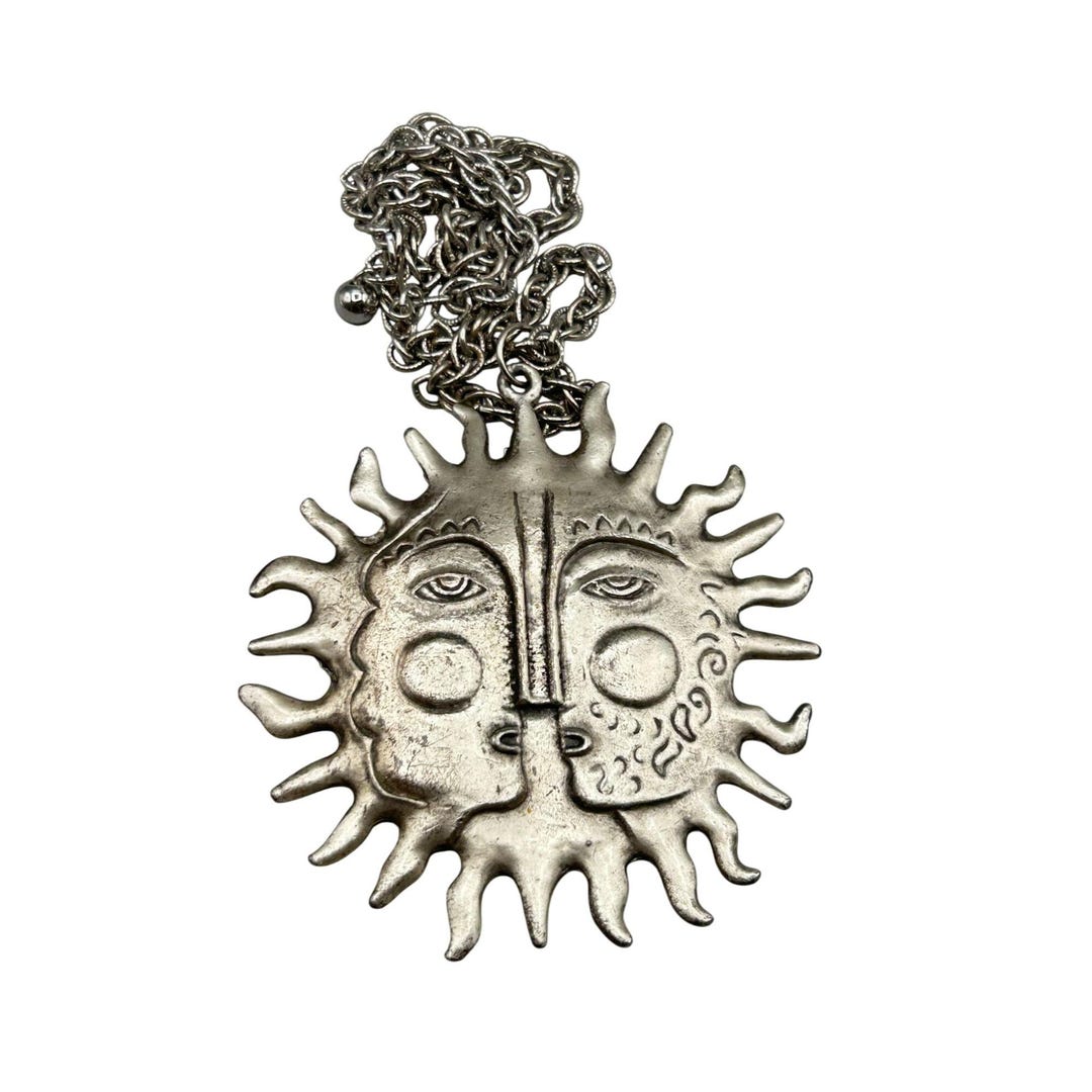 Fabulous Sunburst Sun Face Pendant Necklace With Long Chain Designer ...
