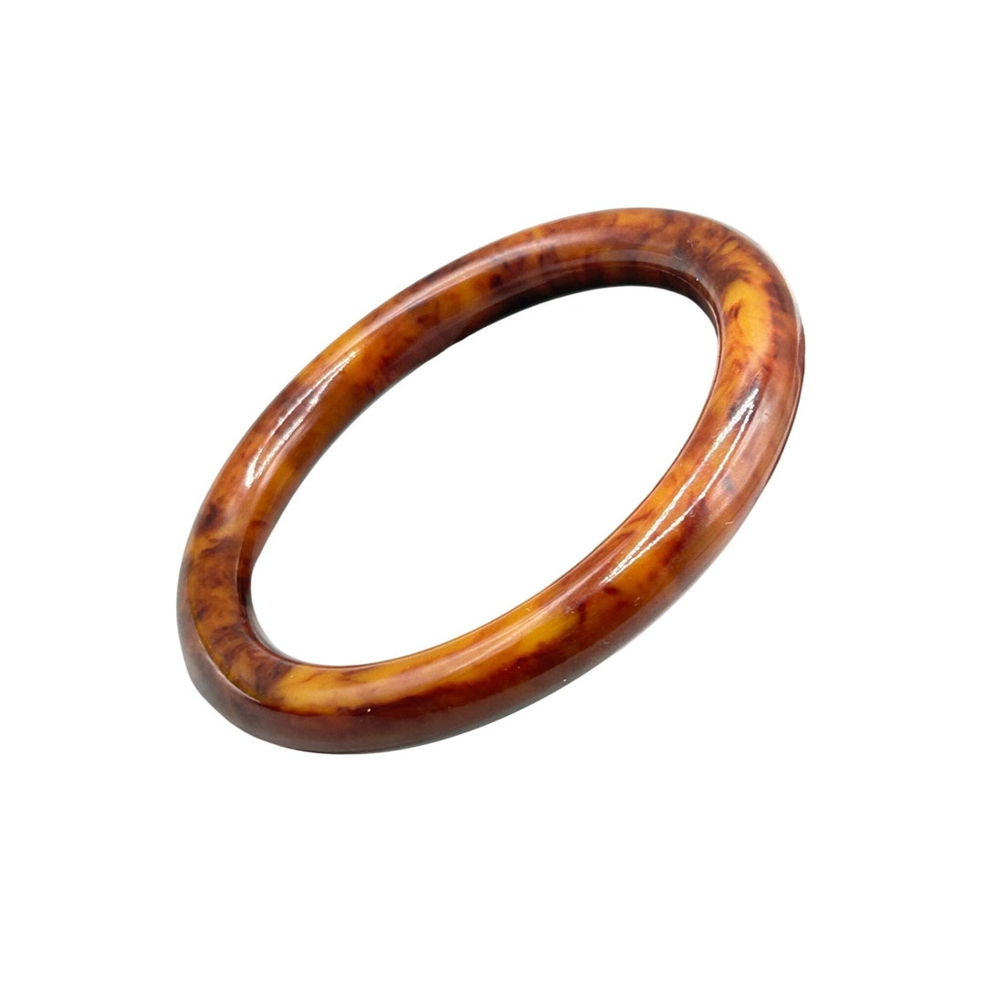 Vintage Bakelite Bangle Bracelet Cylinder Shape Rounded Tubular Brown ...