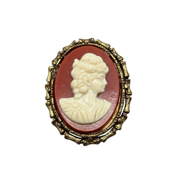 Vintage Celluloid Cameo Pin Small Oval Lady Face Came… - Gem