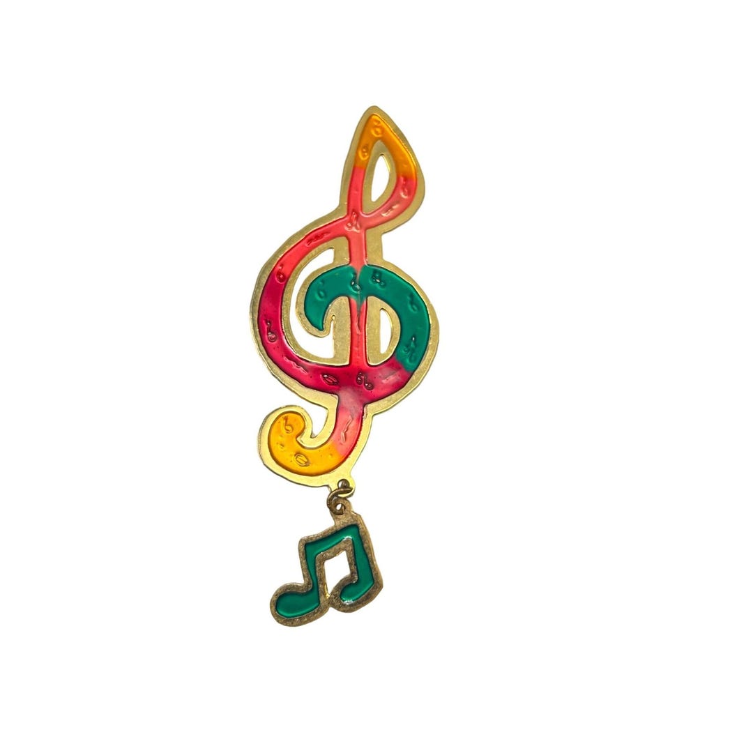 Vintage Treble Clef Music Note Gold Tone Pin Brooch Dangling Note by ...
