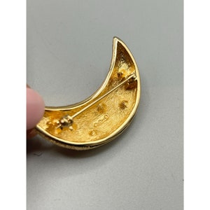 Vintage Christian Dior Moon Brooch Textured Gold Tone Crystals Crescent ...