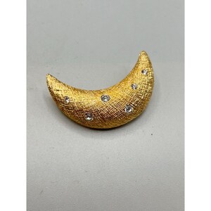 Vintage Christian Dior Moon Brooch Textured Gold Tone Crystals Crescent ...