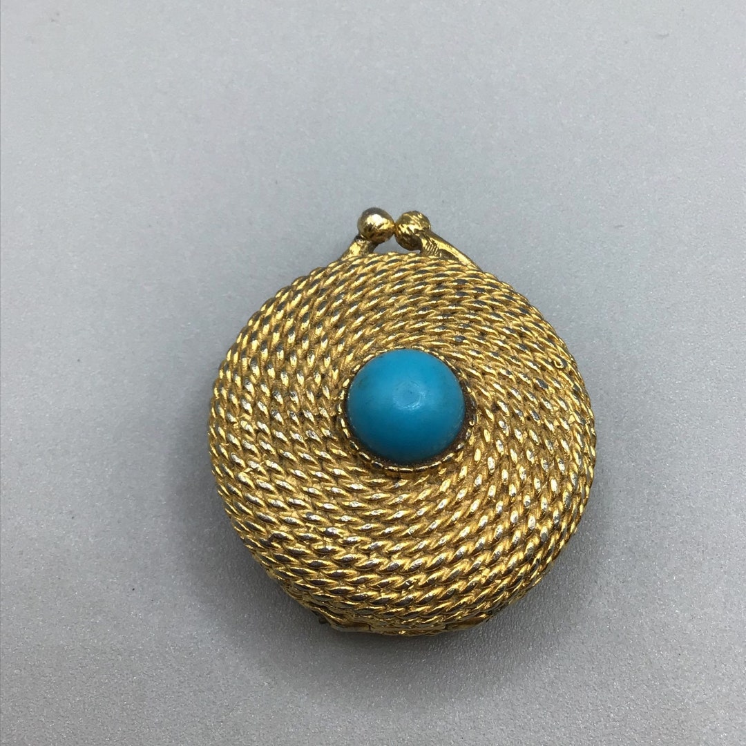 Estee Lauder Solid Perfume Compact Gold Tone Rope Design Turquoise ...