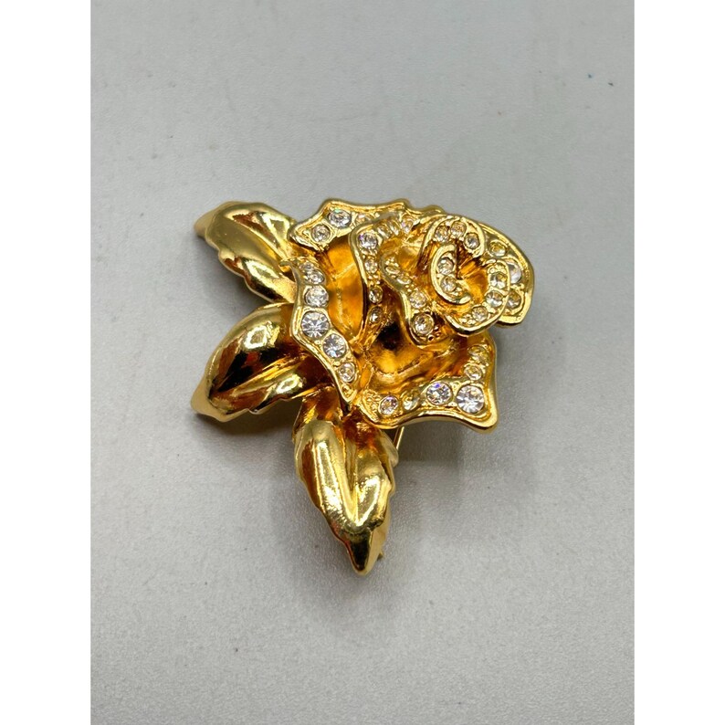 AVON Rose Flower Pin Brooch Gold Tone and Clear Rhinestones - Etsy
