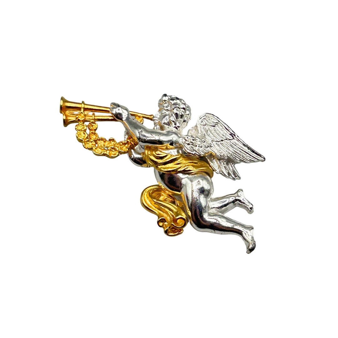 Vintage Signed SI Angel Trumpet Pin Brooch Silver & Gold Tone ...