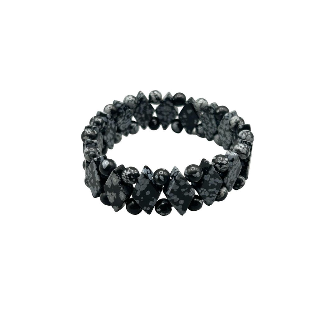 Beaded Snowflake Obsidian Stretch Bracelet Geometric Genuine Semi ...