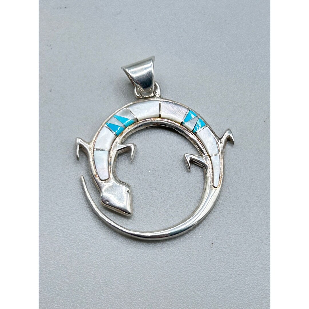 TSF Sterling Inlay Gecko Touch of Santa Fe Pendant Native American ...