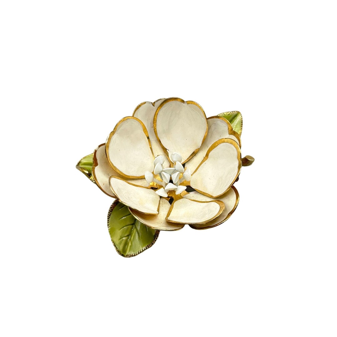 Vintage Coro Corocraft Enamel Beige Flower Brooch Large Statement ...