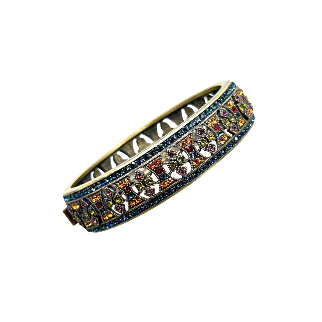 HEIDI DAUS Hinged Bangle Bracelet Antiqued Gold and Art Deco Design - Etsy