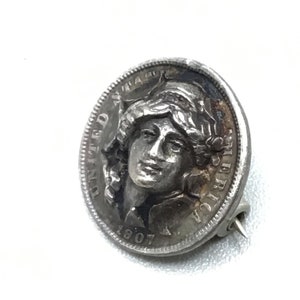 Vintage 1907 3D Lady Pop Push Punch Out Repousse Coin Pin Brooch Small ...