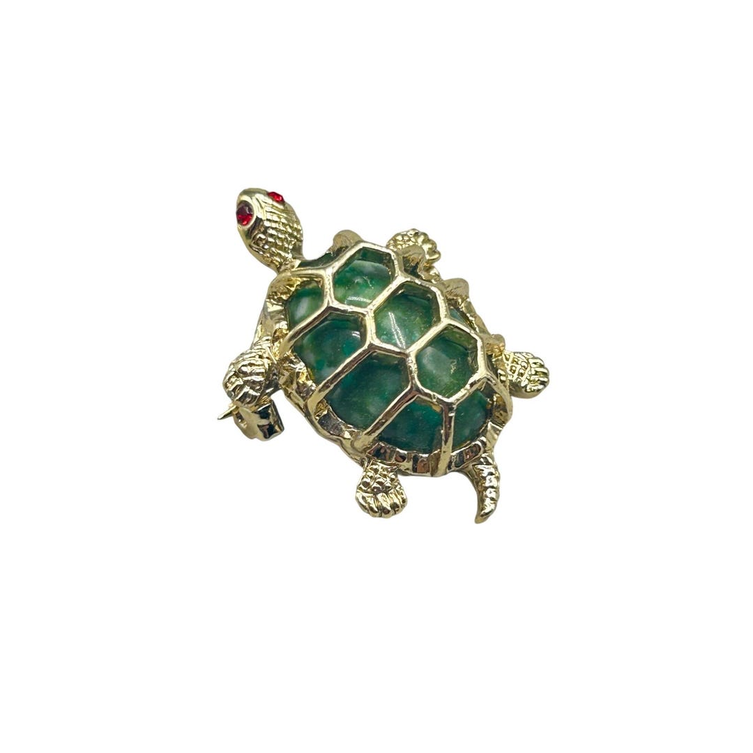 Vintage Turtle Scatter Pin Gold Tone Green Plastic Shell Sea Animal ...