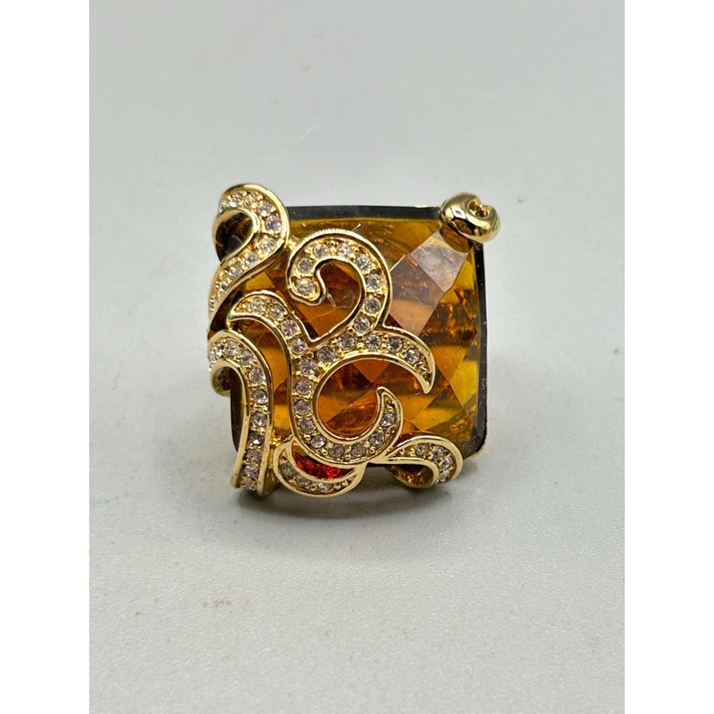 Vintage 80s Jewelry Big Statement Ring Size 6 Gold Tone Faux Faceted ...