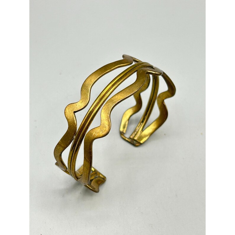 Brutalist Brass Wave Cuff Bracelet Irregular Hollow Handcrafted 70s ...