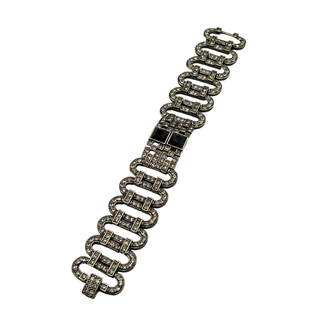 Heidi Daus Bracelet Art Deco Inspired Black Crystals Wide Links Grey