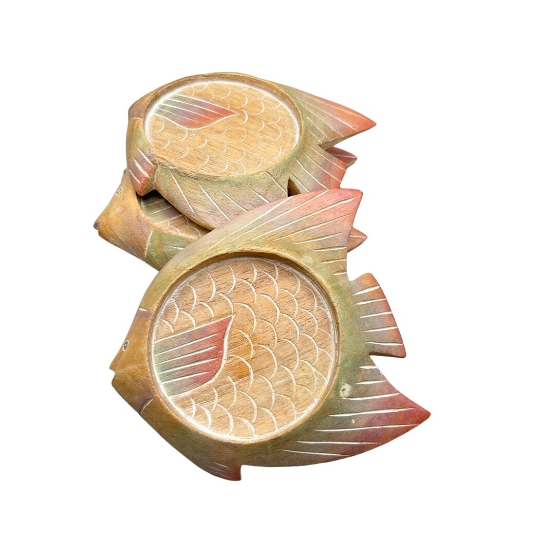 Wood Carved Fish Coasters: Pastel Beach House Decor, Set of 4 - Etsy