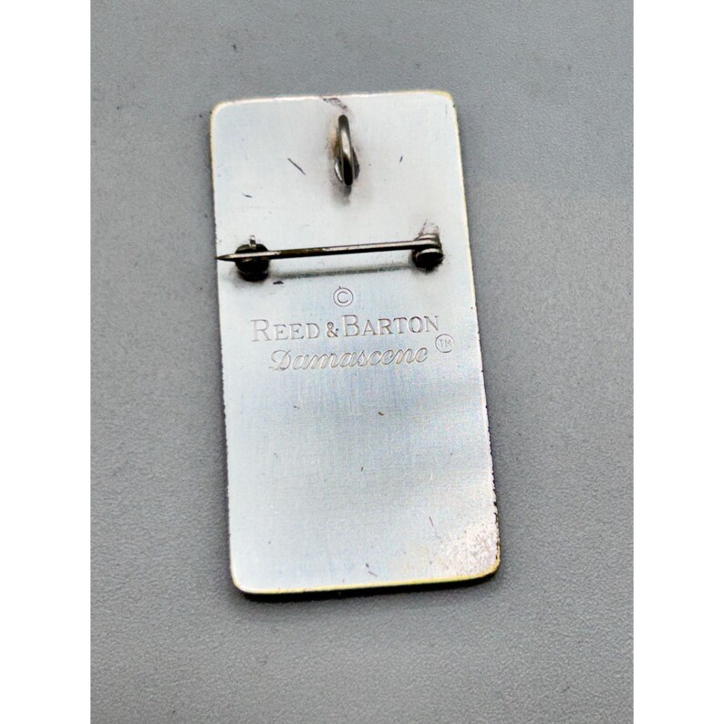 Reed & Barton Damascene Pin Brooch Pendant Flowers Birds Pewter ...