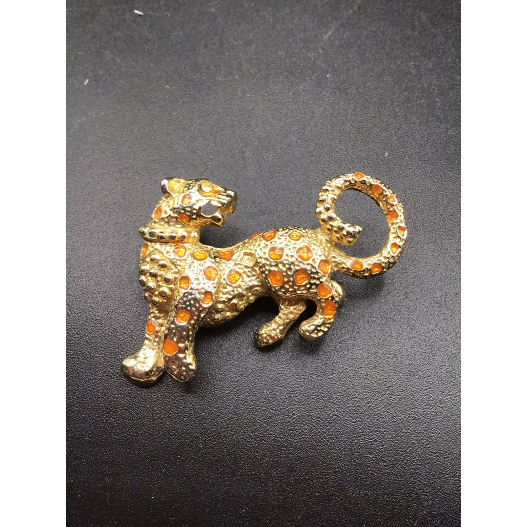 Broche guépard chat sauvage ton doré et taches oranges bijoux animaux ...