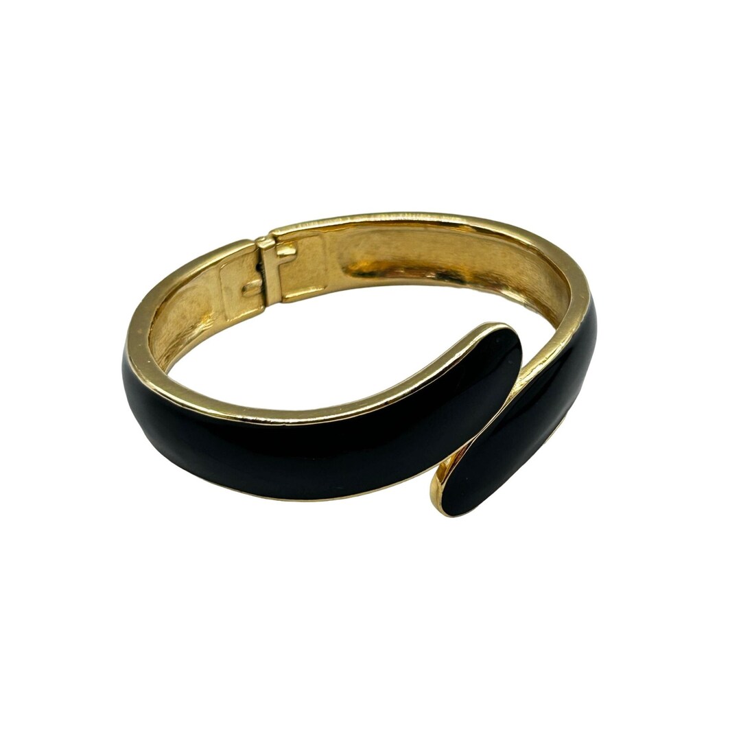 Vintage Trifari Hinged Bangle Clamper Bracelet 80s 90s Gold Tone ...