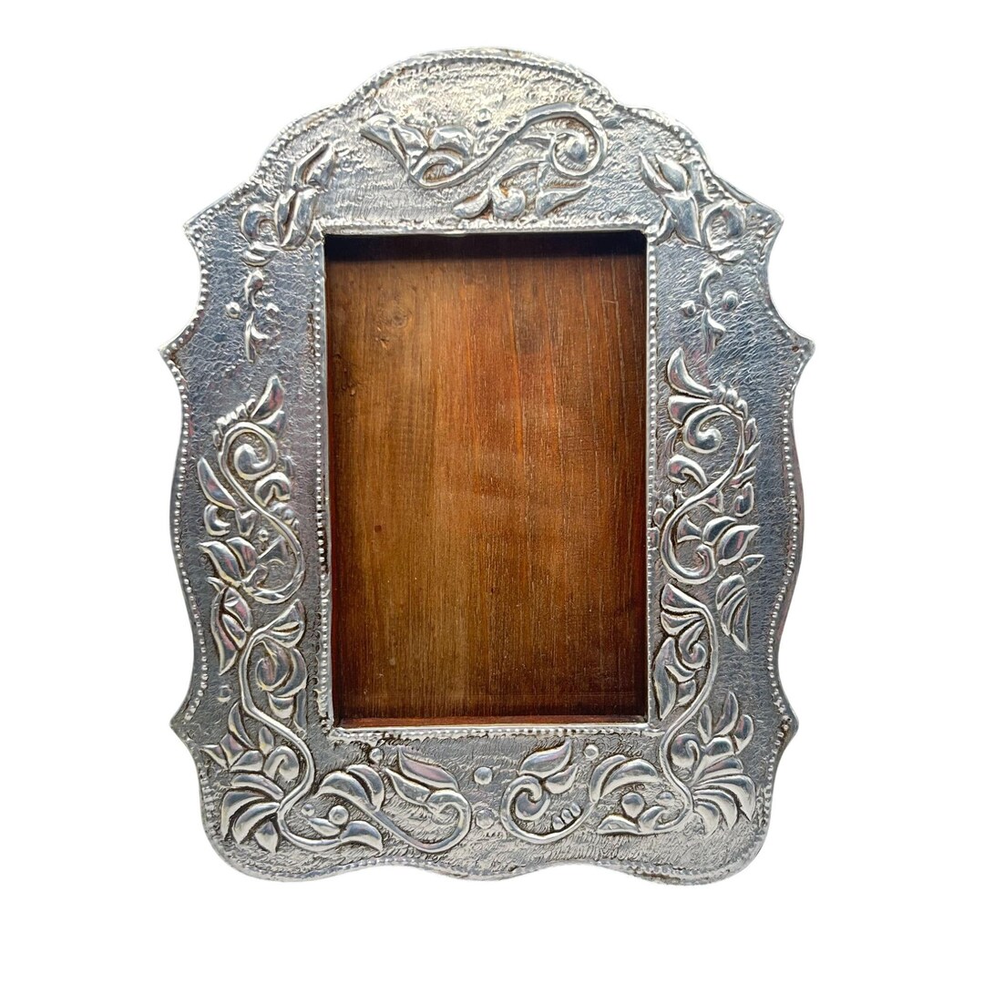 Vintage Repousse Picture Frame Wood Back Easel Style Handcrafted in ...