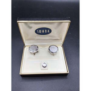 Swank Cufflinks and Tie Tack Set Silver Tone New Old Stock With ...