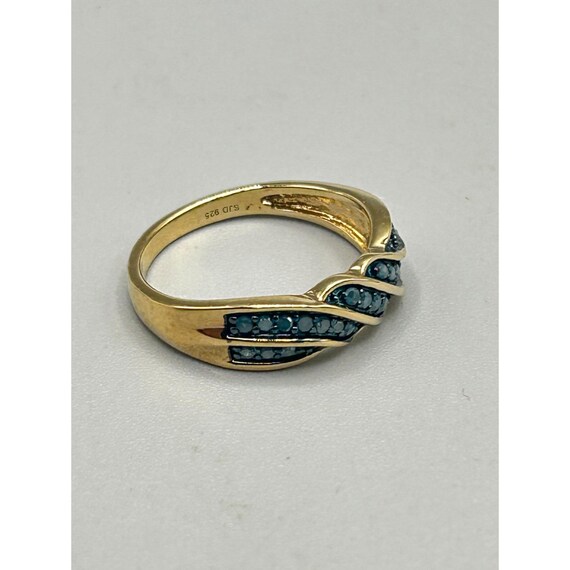 SJD 925 Blue Diamond Ring Size 8 Wave Design Gold Plated Band Ring Etsy
