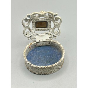Vintage Florenza Hinged Trinket Box With Blue Glass Stones Antiqued ...