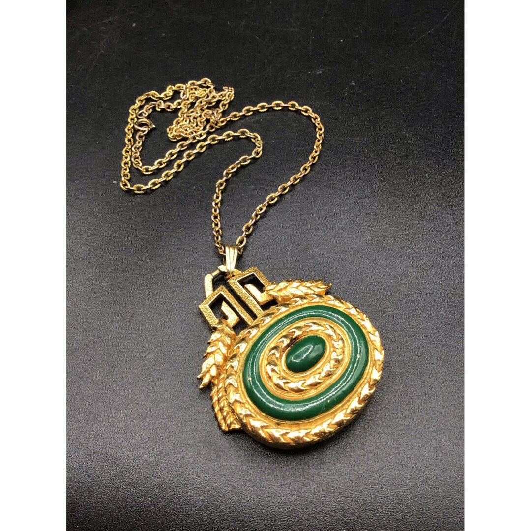 Moon Drop Solid Perfume Pendant Necklace Gold Tone & Green Enamel ...