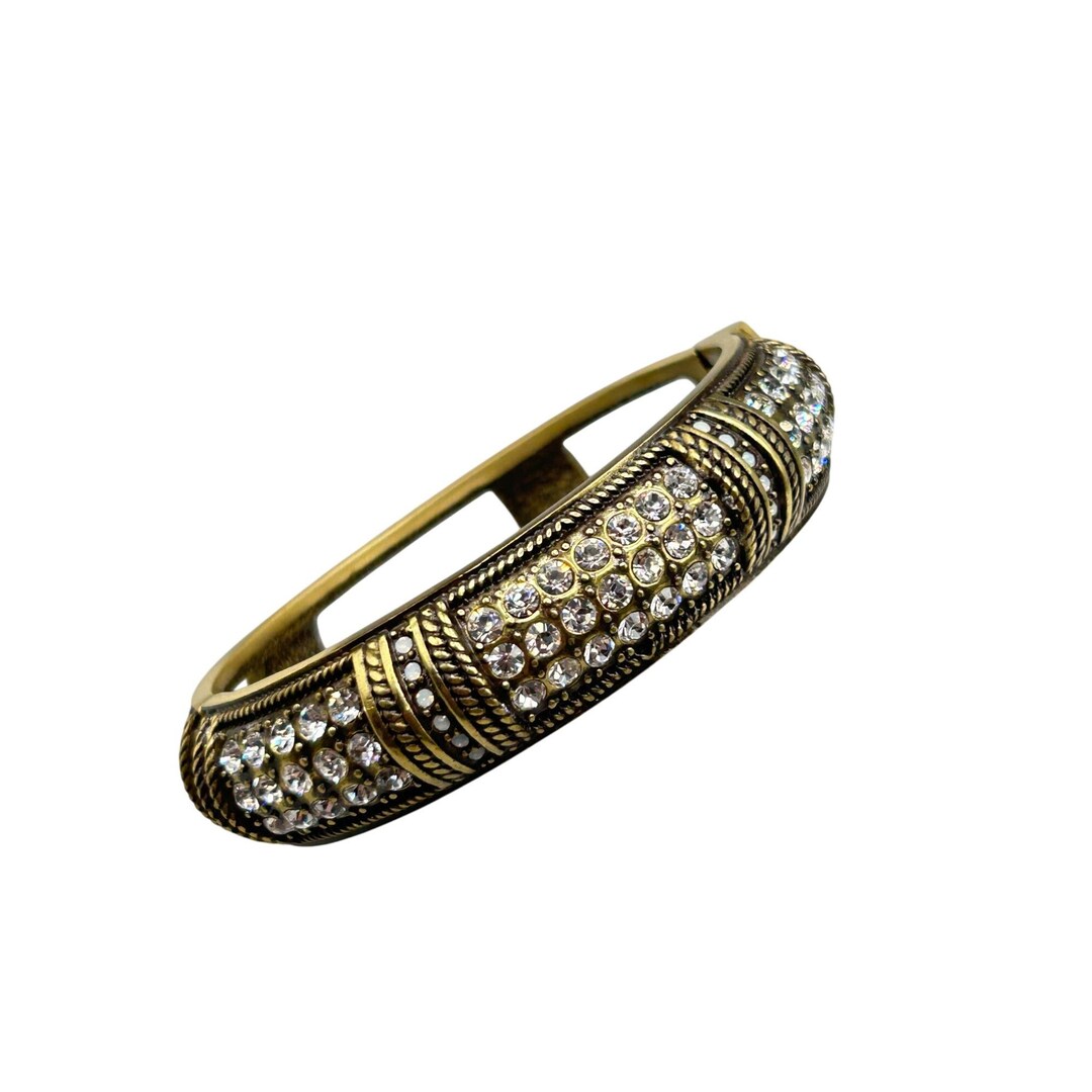 HEIDI DAUS Hinged Bangle Bracelet Antiqued Gold and Clear Crystals - Etsy