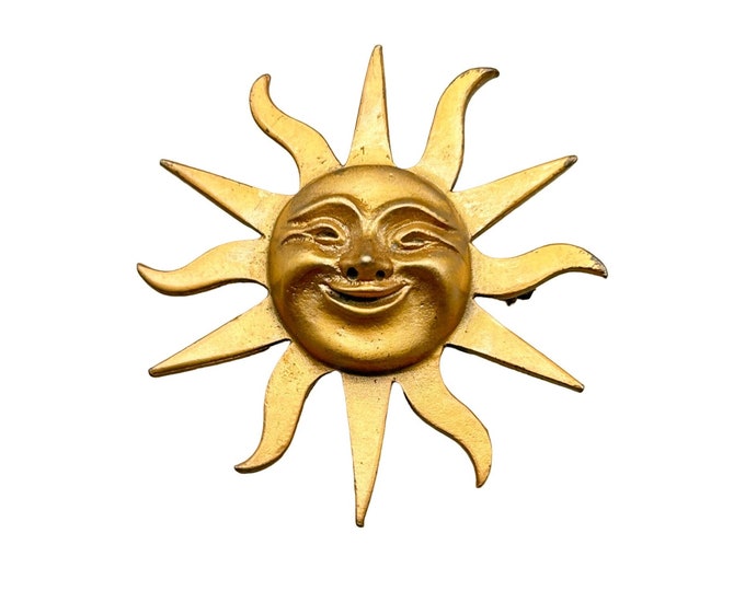 Vintage Alva Museum Replica Sunburst Smiling Sun Face Pin Brooch Matte ...