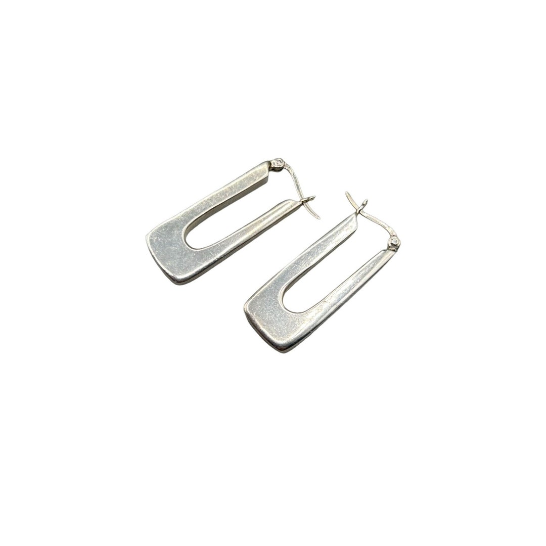 Sterling Silver Hoops Earrings Pierced Geometric Rectangular Vintage ...