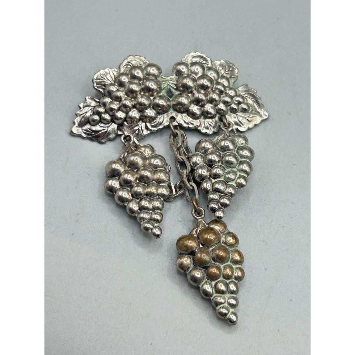 Grape Pin Brooch Vintage Older Draping Clusters With Chain Silver Tone ...