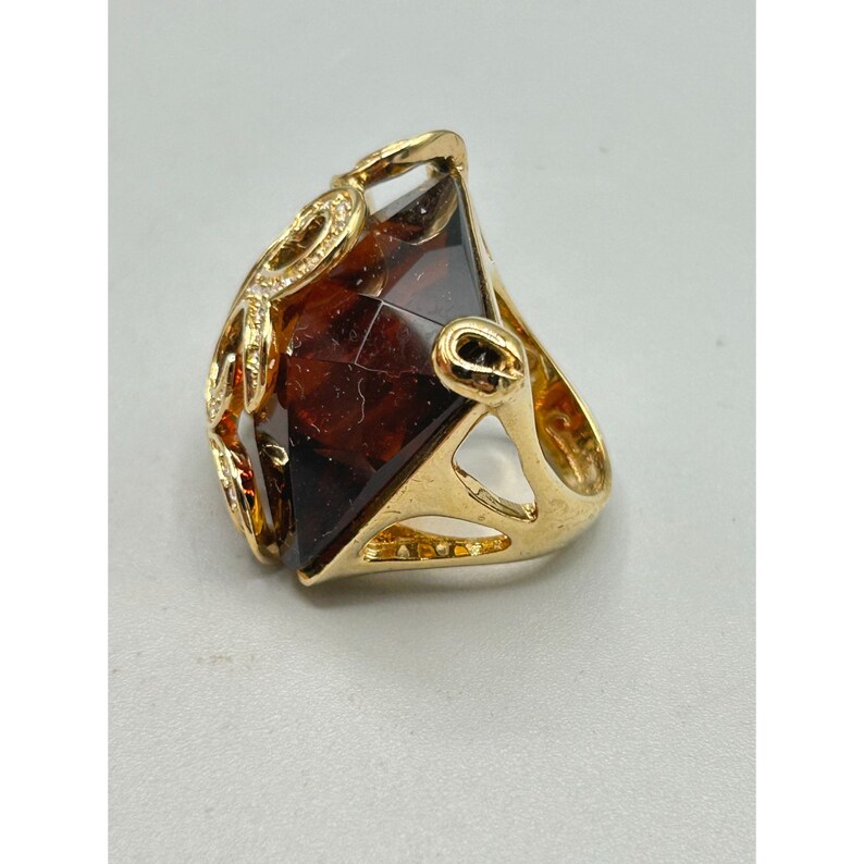 Vintage 80s Jewelry Big Statement Ring Size 6 Gold Tone Faux Faceted ...