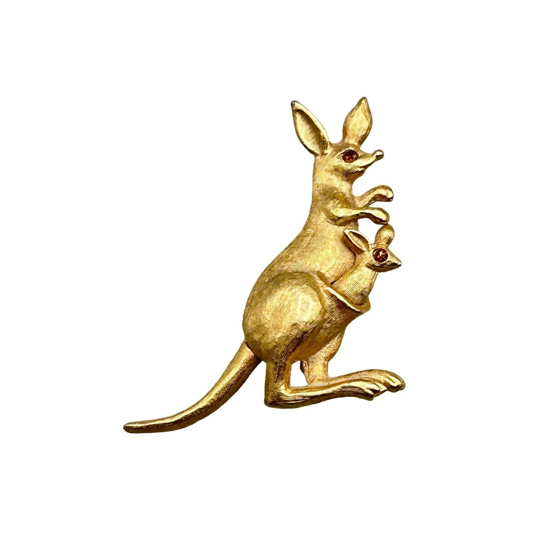 Vintage Avon Kangaroo Pin Brooch Articulated Baby and Tail Gold Tone ...