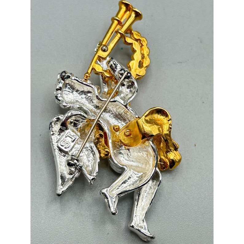 Vintage Signed SI Angel Trumpet Pin Brooch Silver & Gold Tone ...
