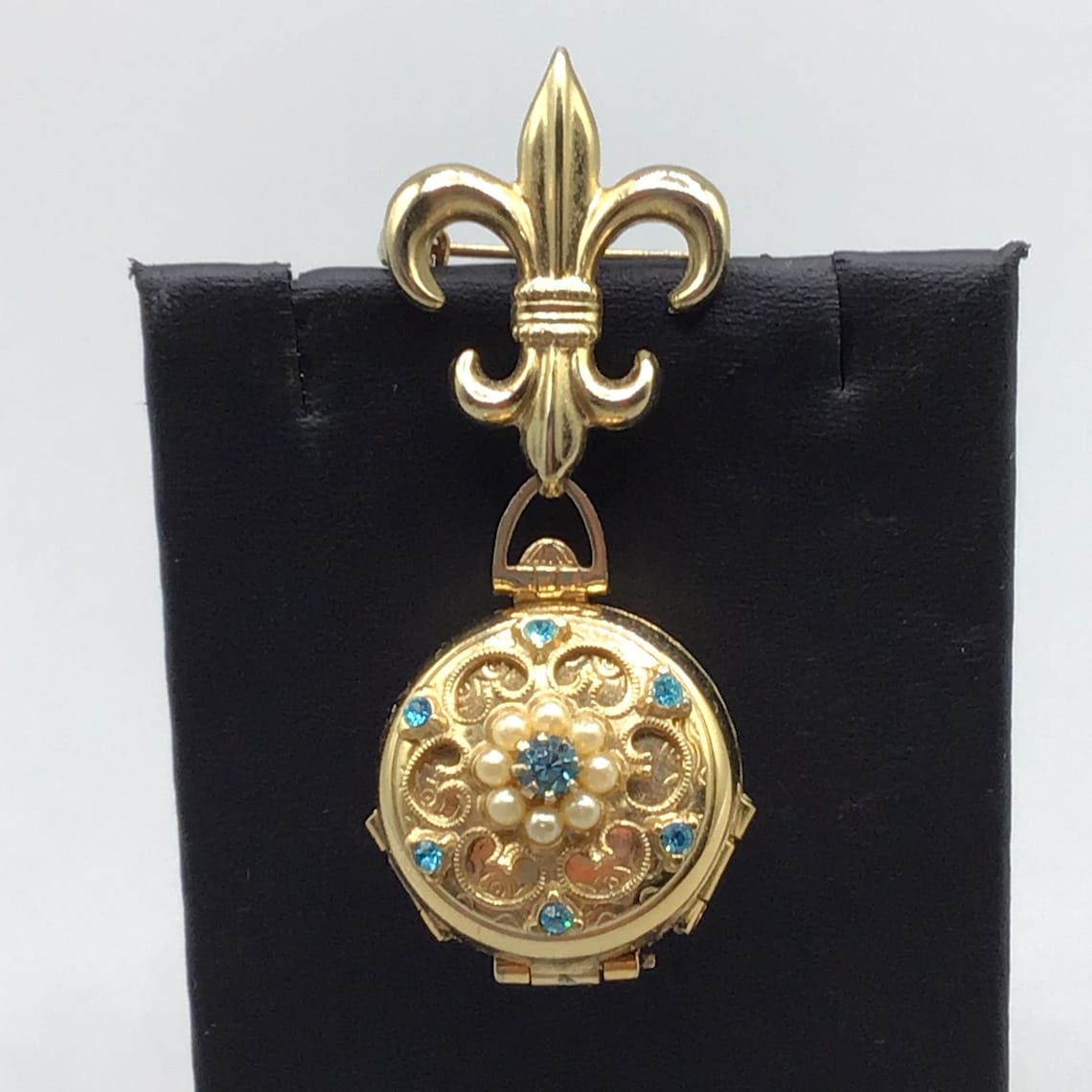 Coro Locket 4 Ways Photo Holder Gold Tone Dangle Blue - Etsy