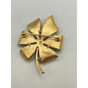 Vintage Monet Gold Tone Stem Flower Brooch Pin Textured Brushed Metal ...