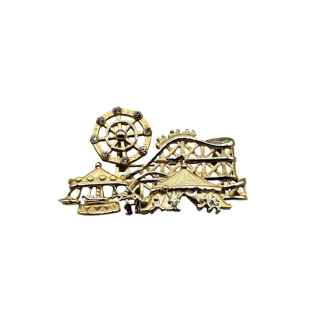 Carnival Circus Tent Pin Brooch Signed AJC Gold Tone With Spinning ...